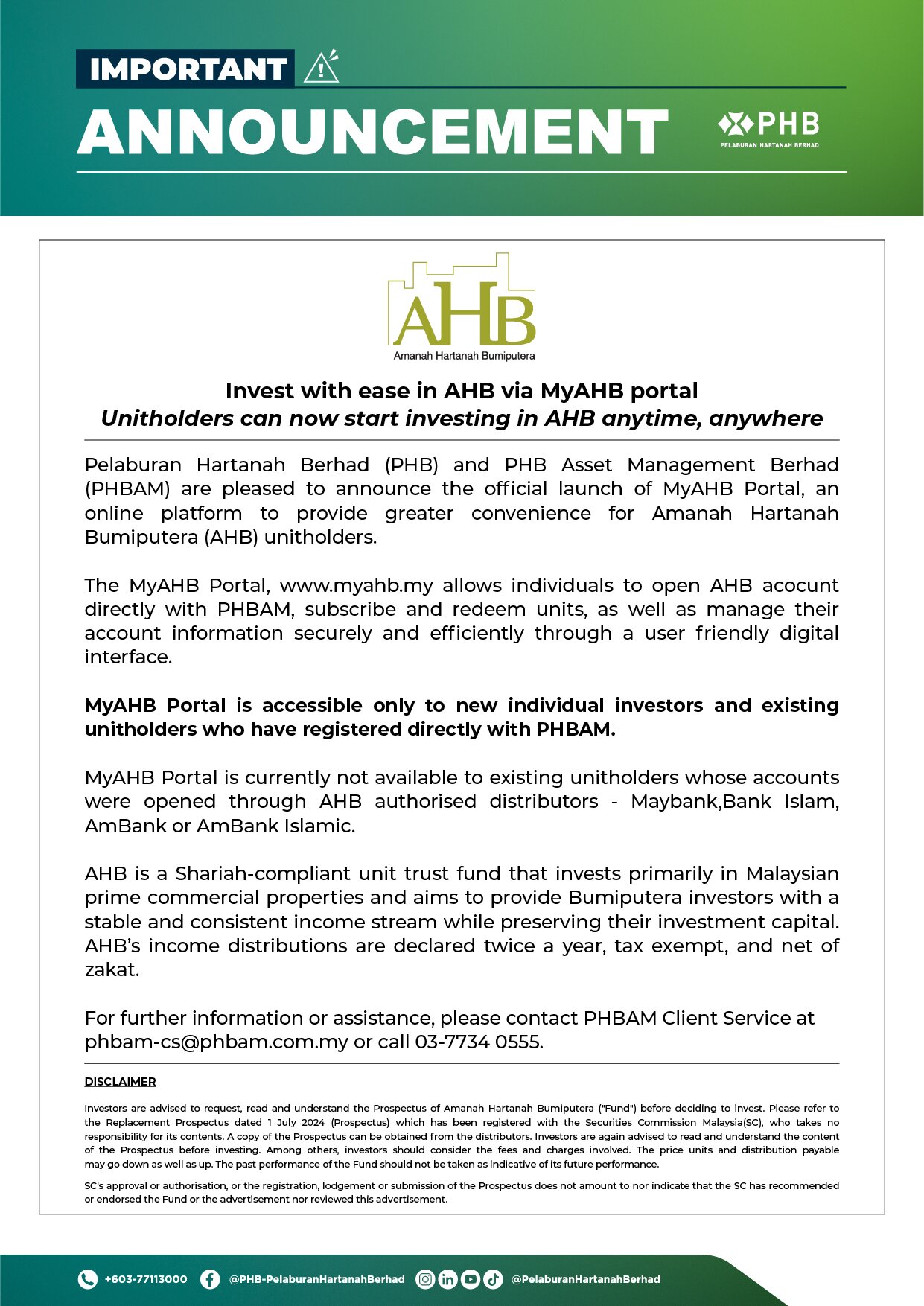 Invest with ease in AHB via MyAHB portal. - Announcements | Pelaburan ...